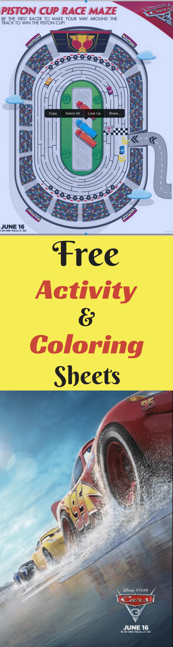 Cars 3: MOVIE ACTIVITY PAGES FOR KIDS - A Mother's Random Thoughts